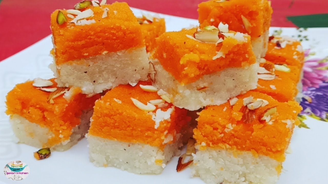 Double Layer Rava Burfi Recipe | Rava Sweets in telugu | Rava Burfi ...