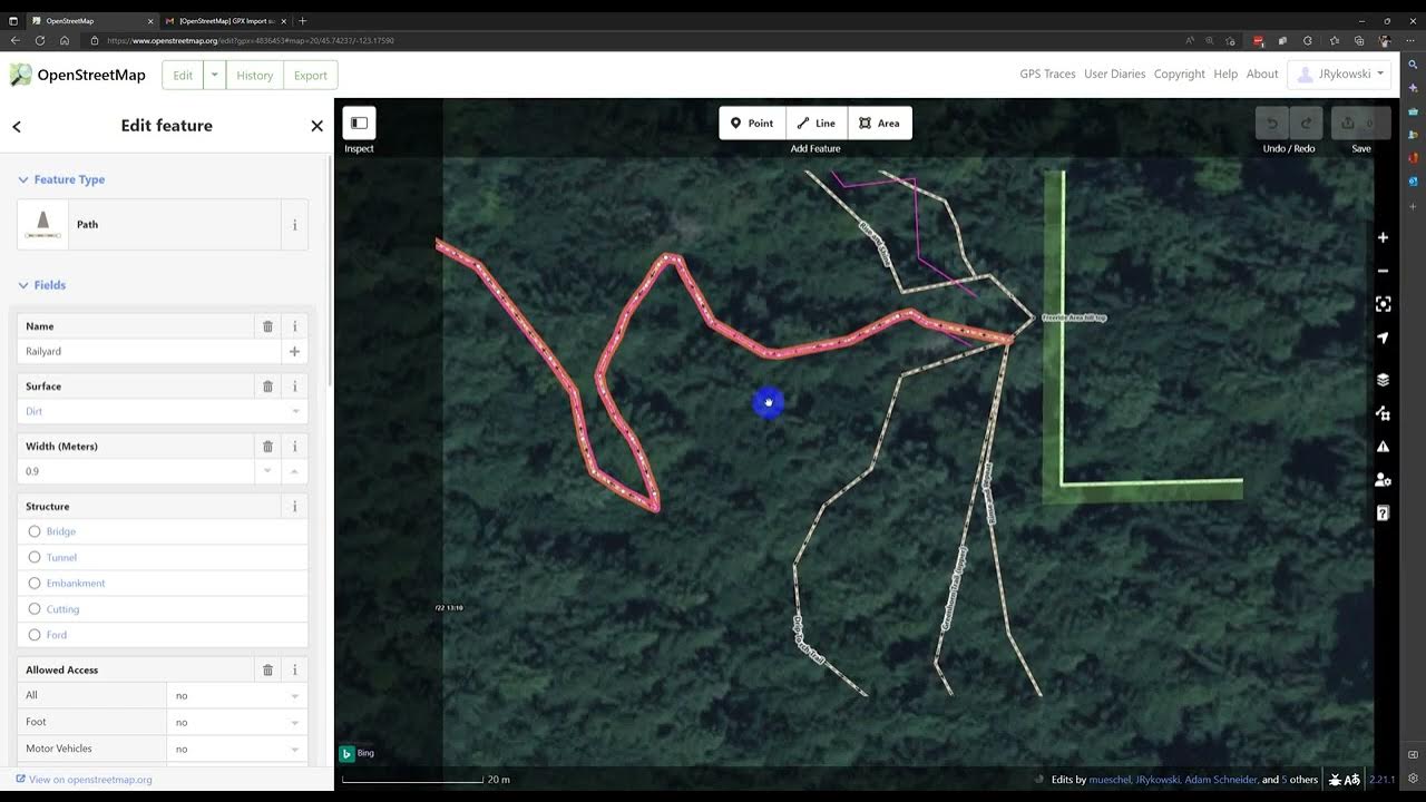 Demo of using OpenStreetMap.org to edit trail data - YouTube