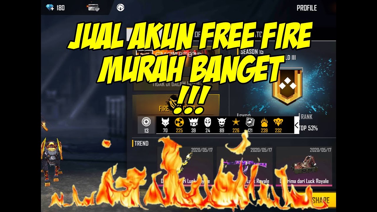 JUAL AKUN FF MURAH BANGET!!!HARGA HANYA 100K - YouTube