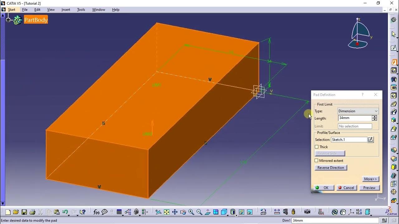 How to Extrude in CATIA using the PAD OPTION | CATIA TUTORIAL FOR BEGINNERS | MULTIPAD IN CATIA ...