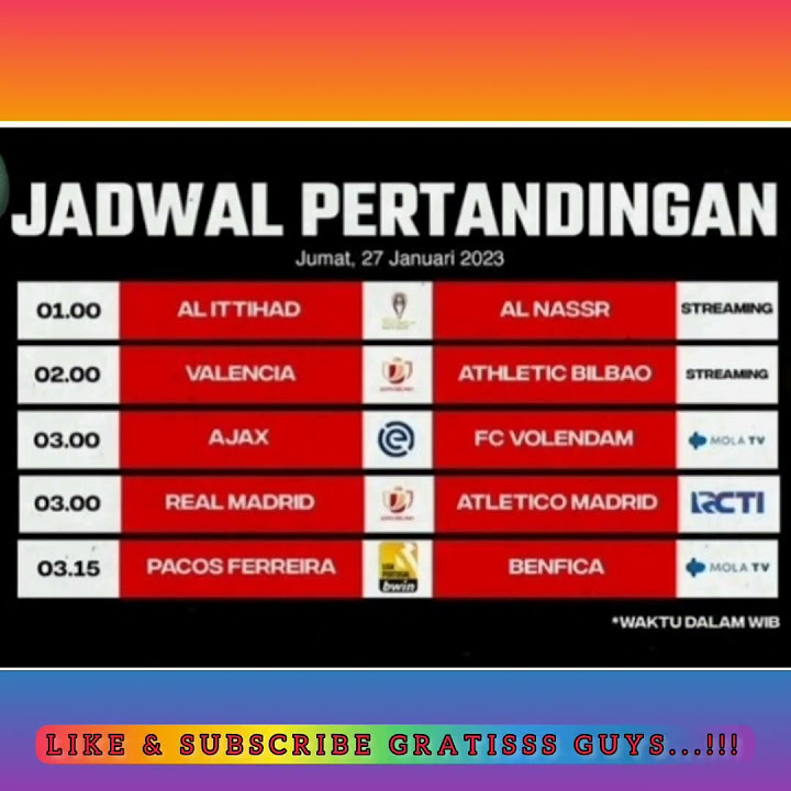 JADWAL PERTANDINGAN SEPAK BOLA JUM'AT DINI HARI 27 JANUARI 2023. @mifastory11 - YouTube