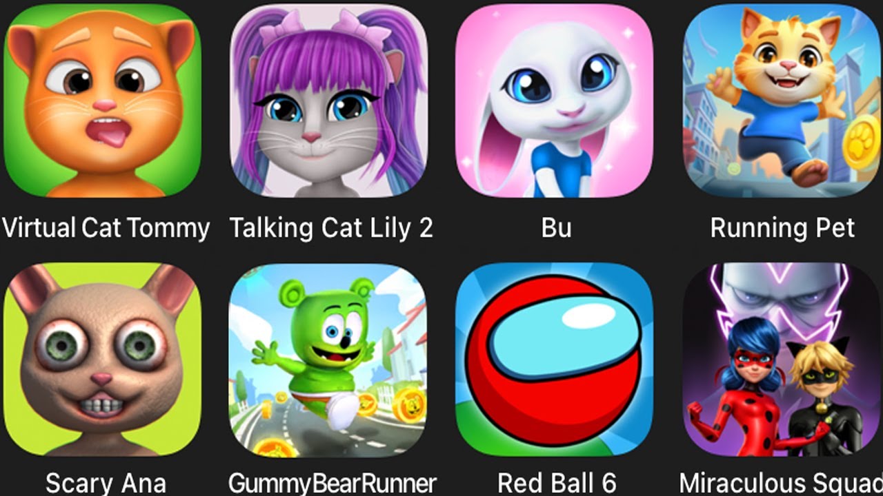 Virtual Cat Tommy,Talking cat Lily 2,Bu,Running pet,Scary Ana,Rea Ball ...