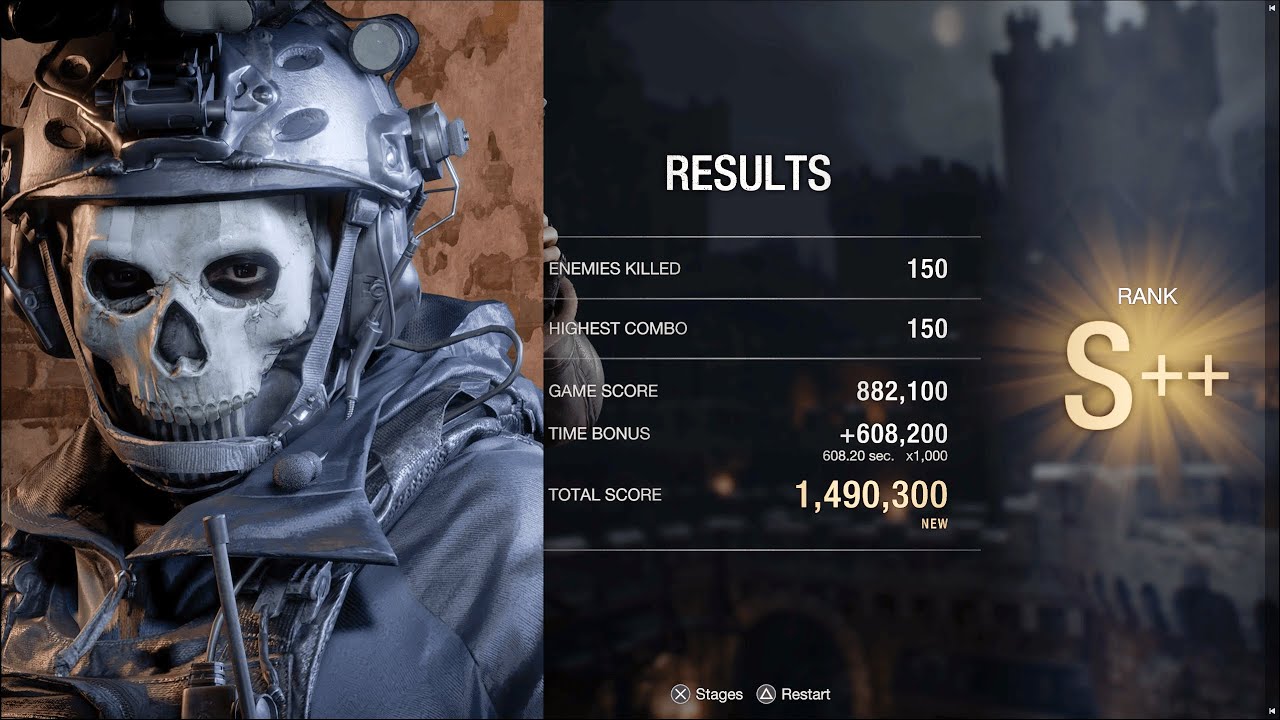 RE4 Remake: Ghost from MW2 w/Custom Loadout Costume Mod Mercenaries Showcase S++ Rank (Castle ...