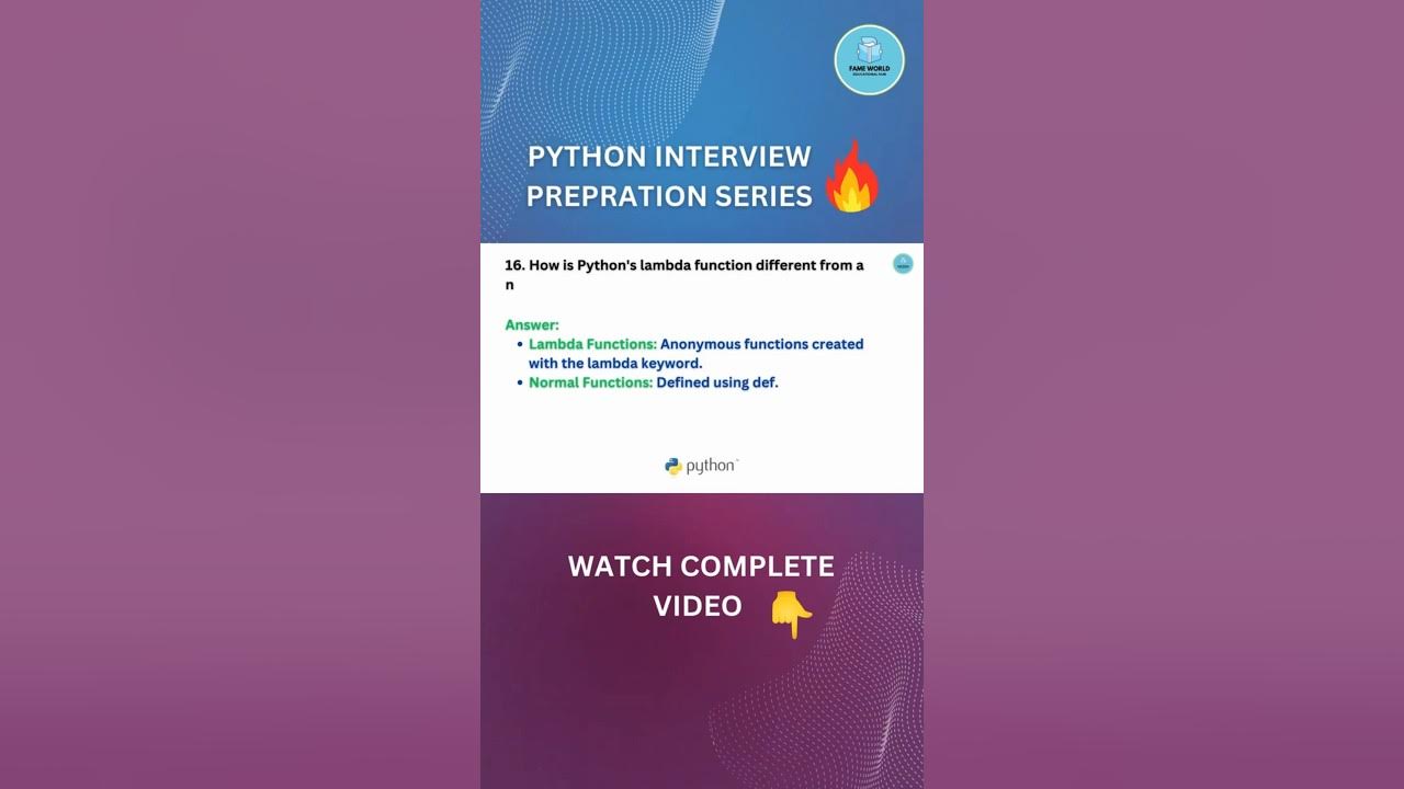 #5 - Most Asked Python Interview Questions & Answers@FAMEWORLDEDUCATIONALHUB #python #interview ...
