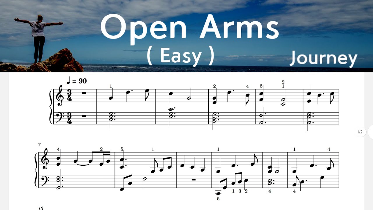 Open Arms / Easy Piano Sheet Music / Journey / SangHeart Play - YouTube