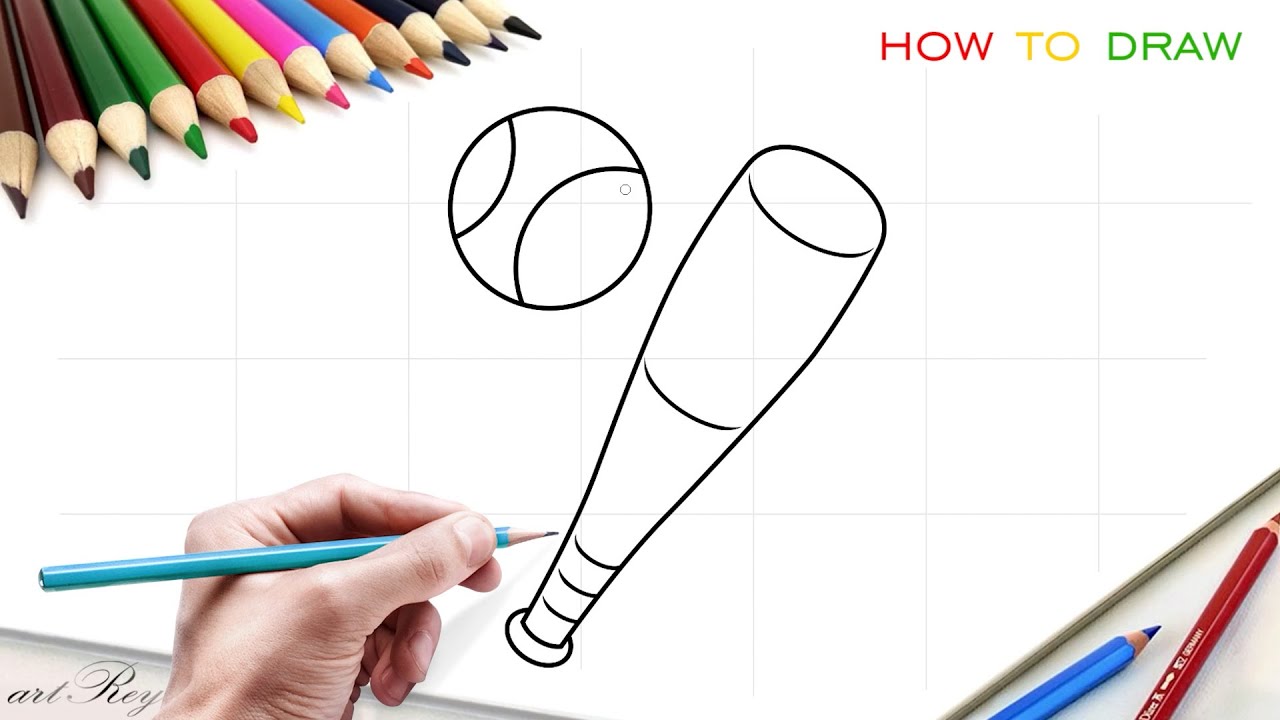 How to draw baseball simple, easy and cool tool for kids || draw ...