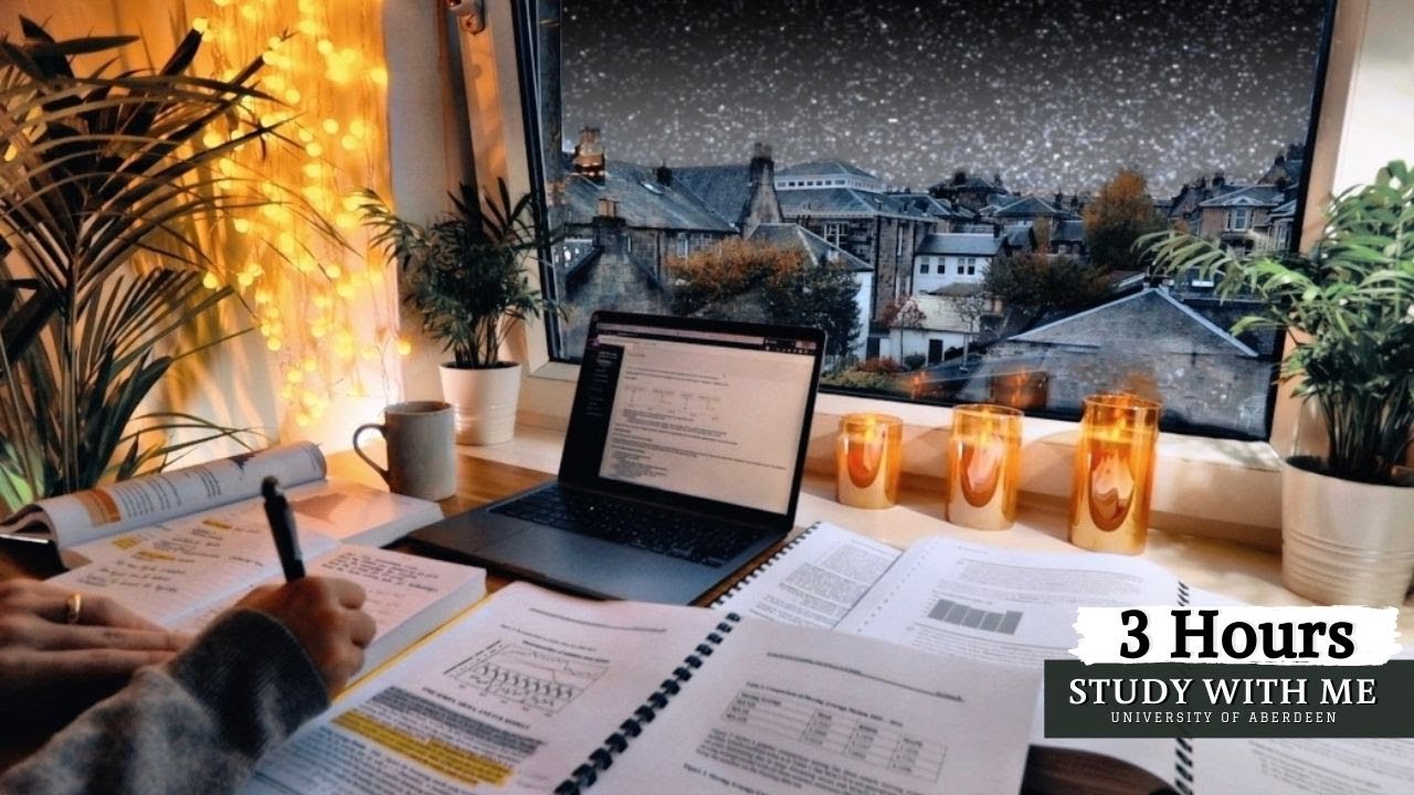 3 HOUR STUDY WITH ME on a RAINY NIGHT | Background noise, 10-min Break ...