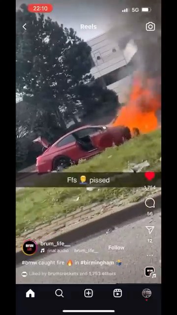 Bmw 6series/M6 on fire Birmingham #birmingham #cars #m6 #shorts - YouTube