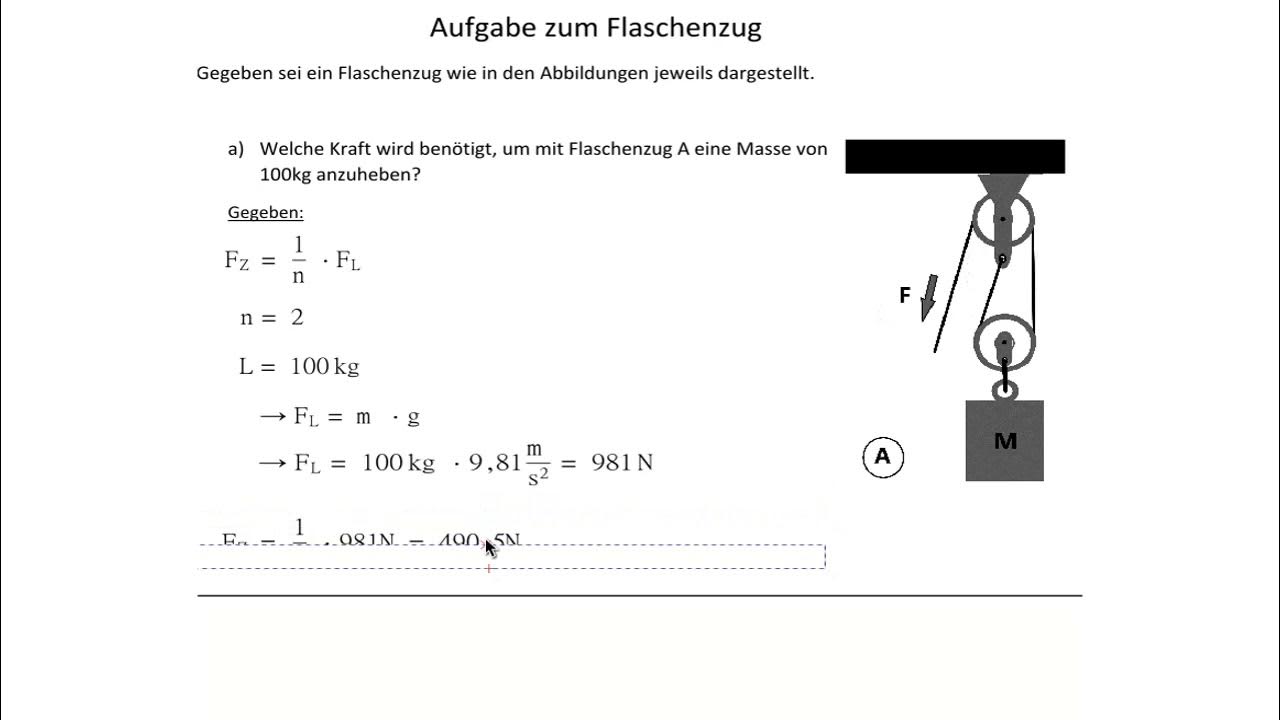 Physikaufgabe zum Flaschenzug mit Musterlösung - YouTube
