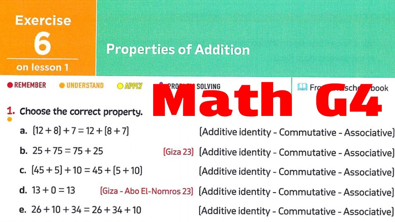 Math Grade 4 | Lesson 1 Unit 2 Properties of Addition | حل تمارين ...