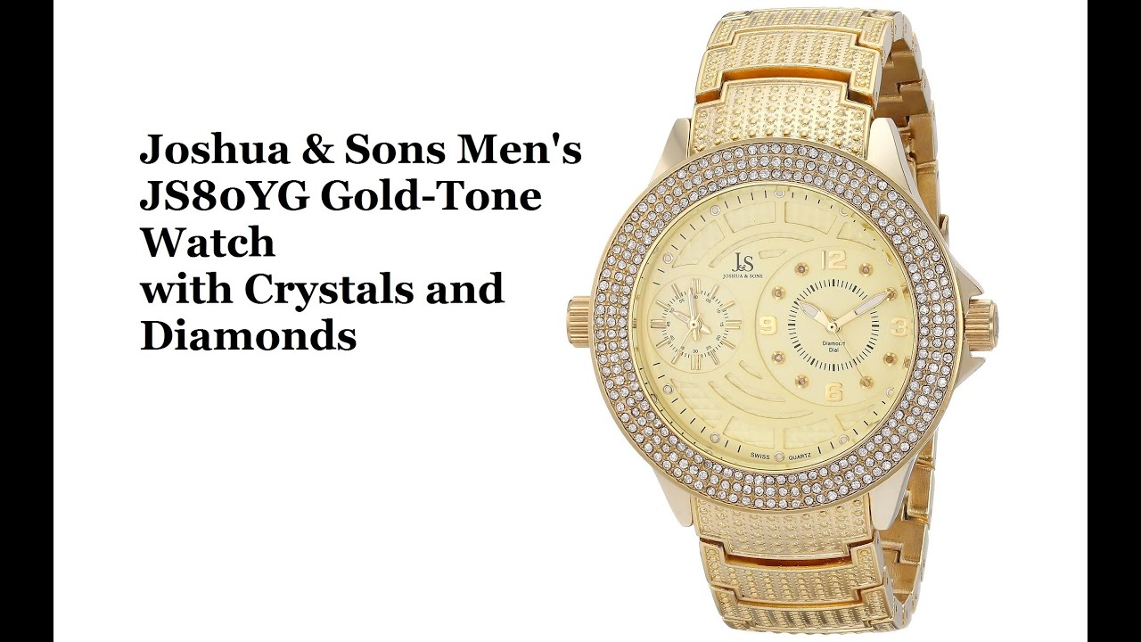 Joshua & Sons Men's Gold Tone Watch with Crystals and Diamonds - YouTube