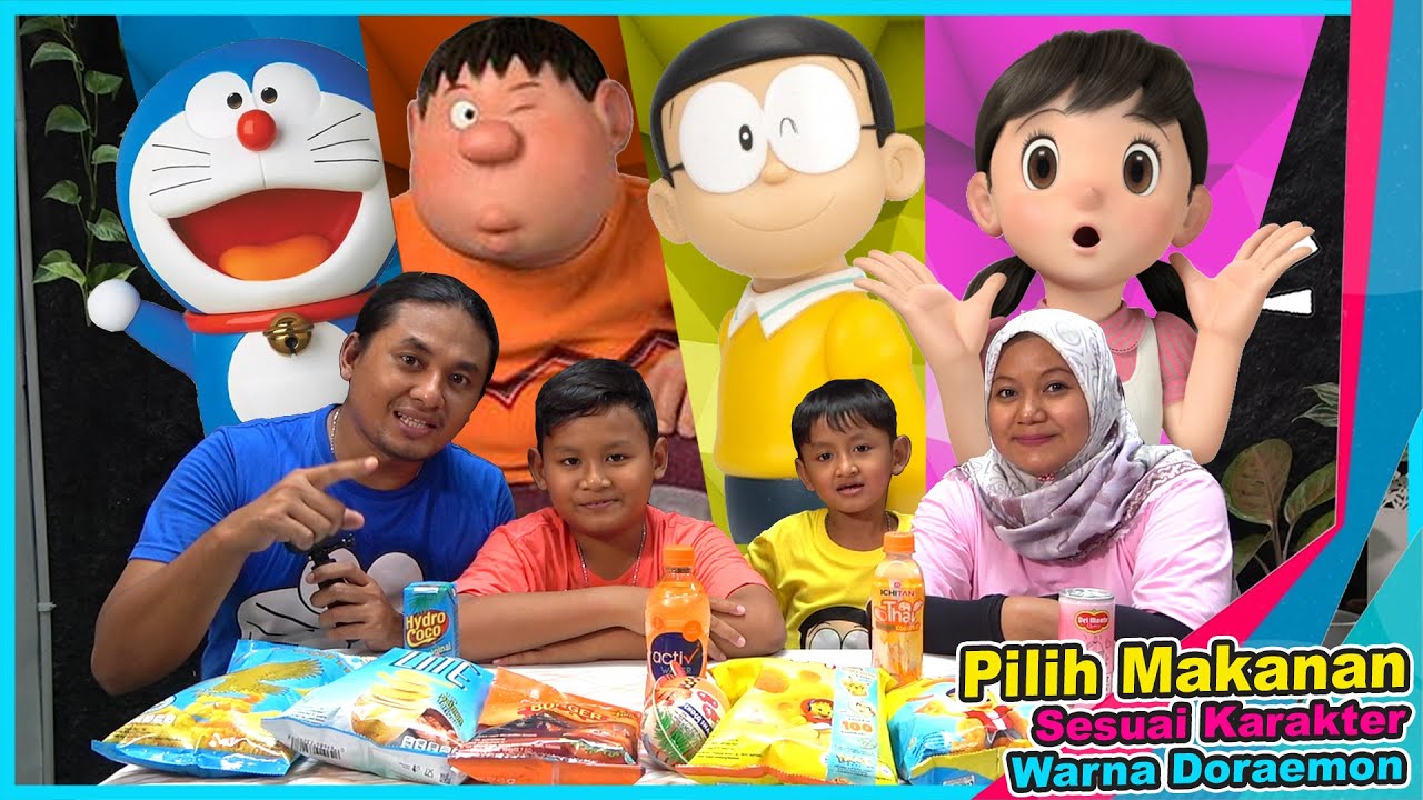 Tantangan Berburu Makanan Warna Karakter Doraemon | Praya Family - YouTube