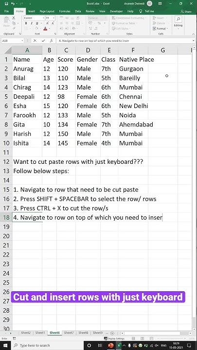 Cut and insert rows with keyboard - daily mini excel tips - YouTube