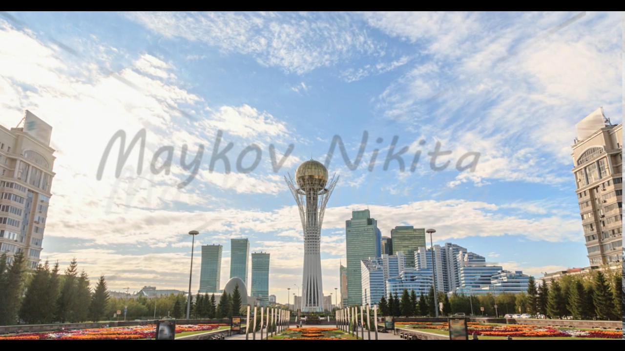 Astana, Baiterek on a background of clouds. Zoom. Kazakstan. Time Lapse ...