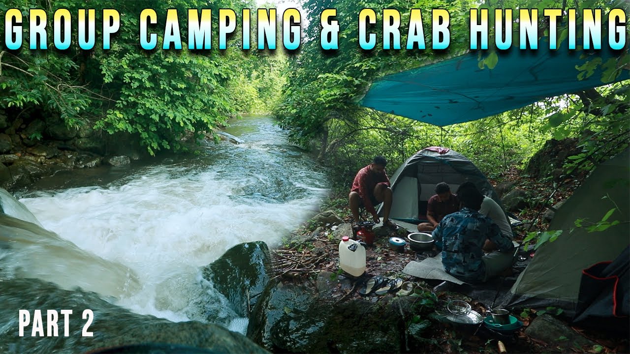2 days Group Camping in deep jungle on Rainy Day | Catching Crab and ...