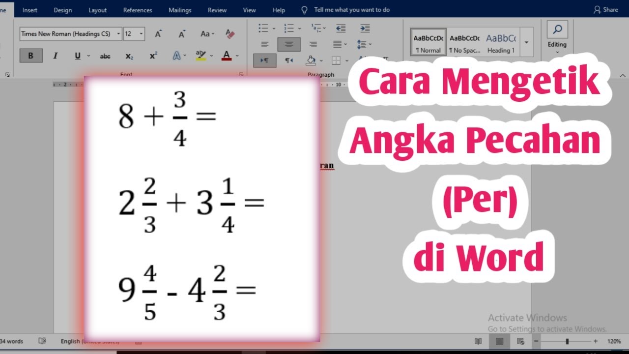 Cara Mengetik Angka Pecahan (Per) di Word - YouTube