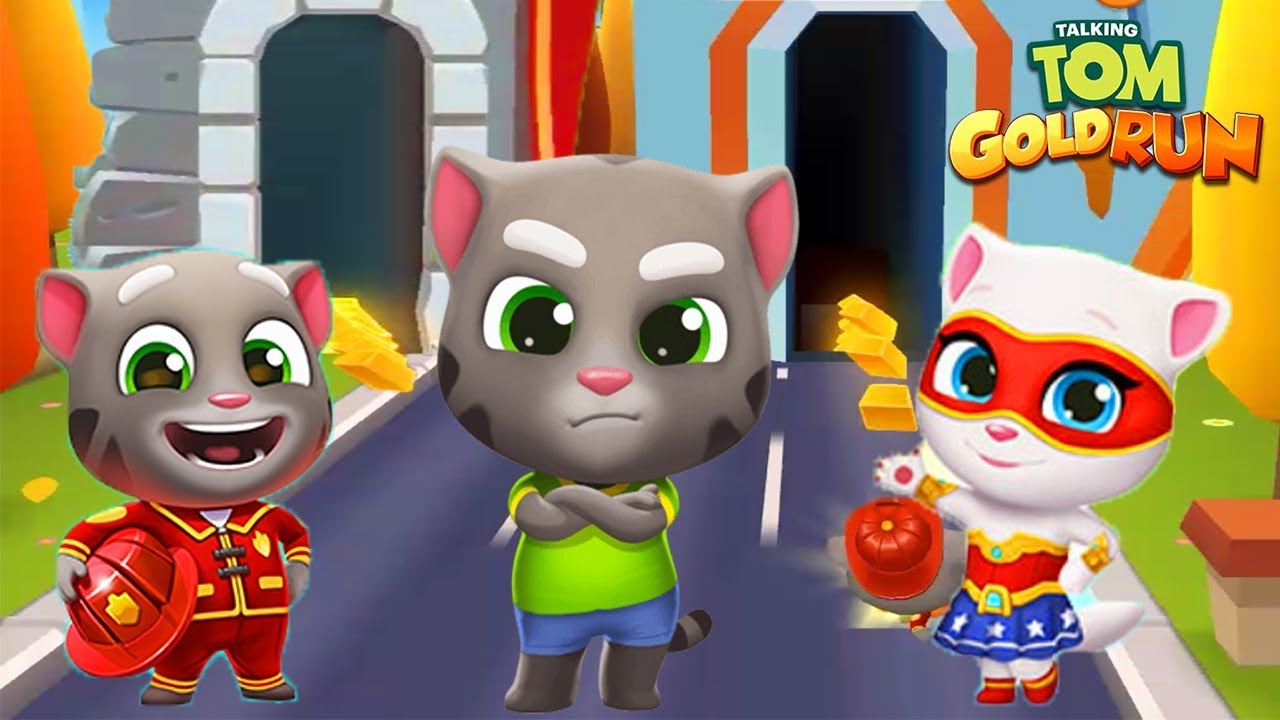 Talking Tom Gold Run Gameplay - Talking Tom vs Super Angela vs Fireman ...