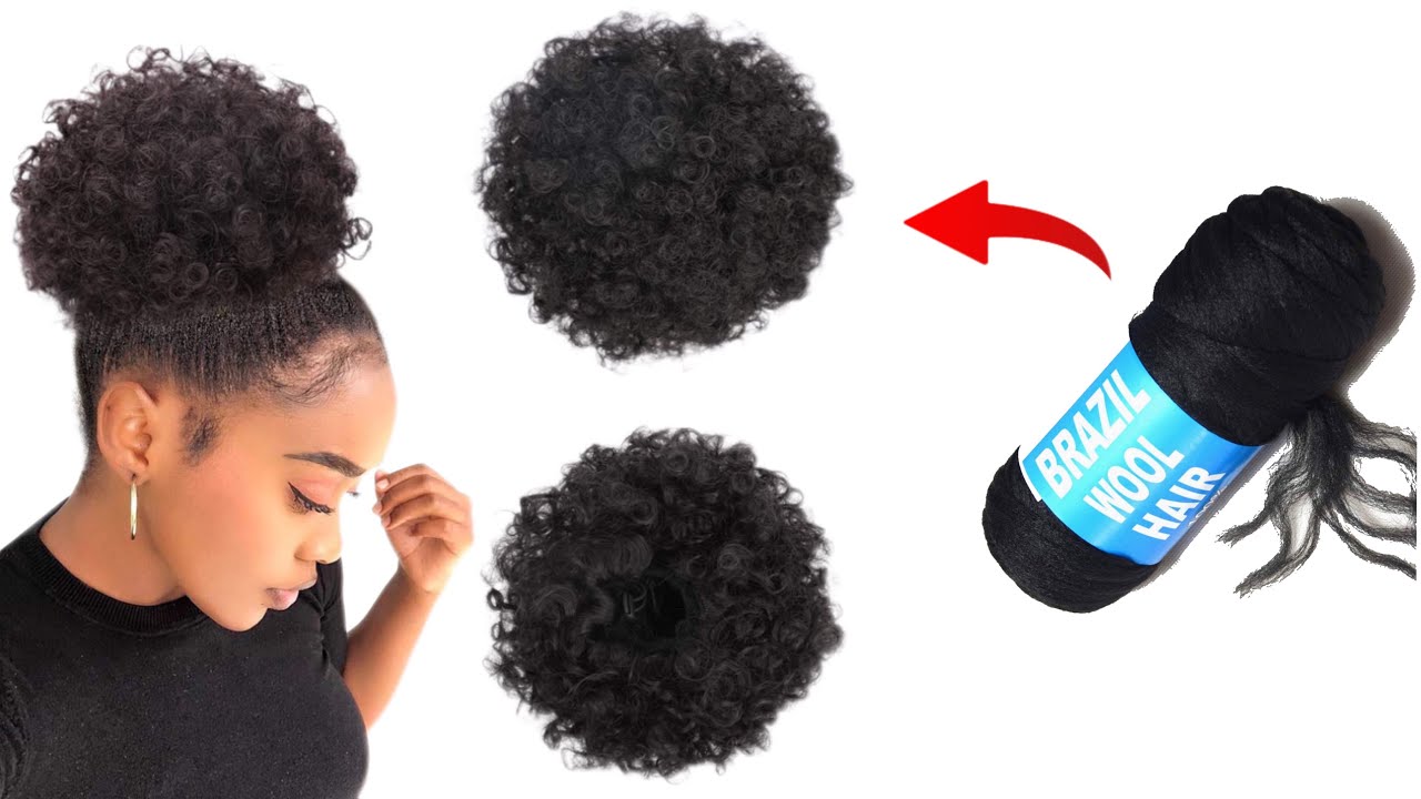 HOW TO AFRO PONYTAIL FOR SHORT NATURAL HAIR Using Brazilian Wool🤩 - YouTube