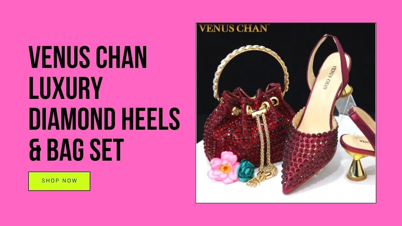Venus Chan Luxury Diamond Heels & Bag Set | Elegant Wine Party Pumps ...