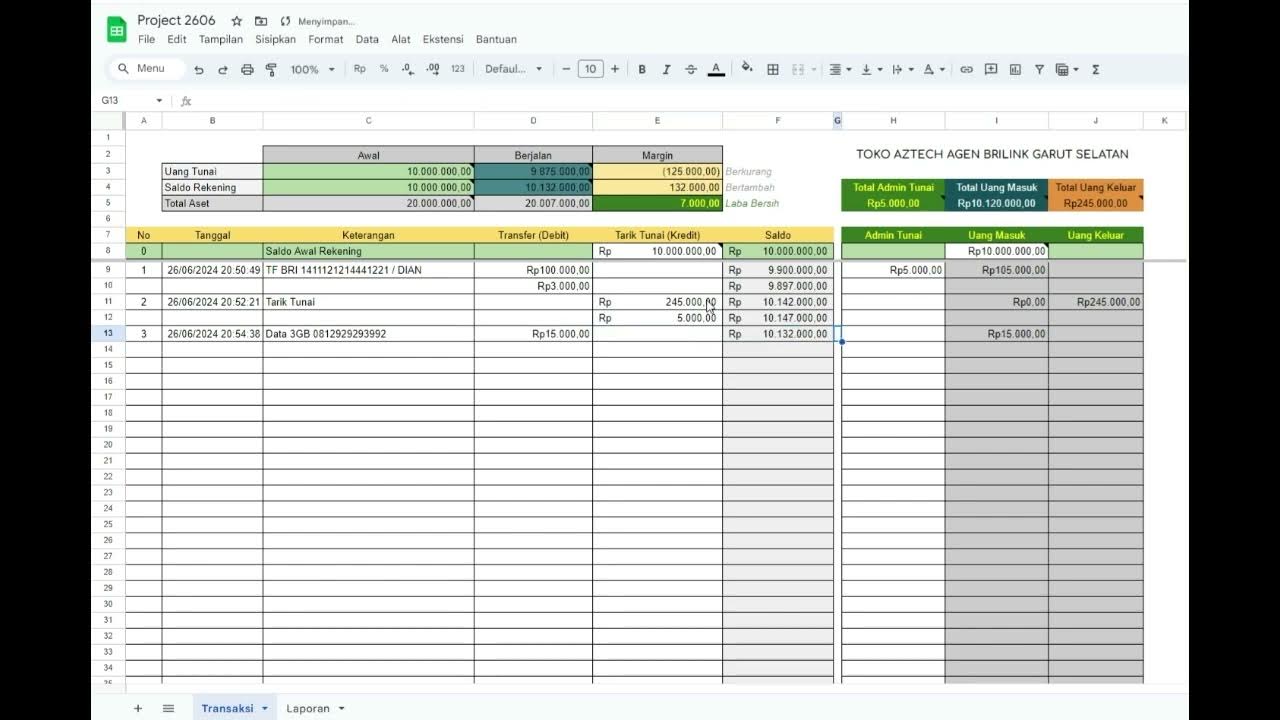 Pembukuan Agen BRILINK dan Konter Menggunkan Spreadsheet (Excel) - YouTube