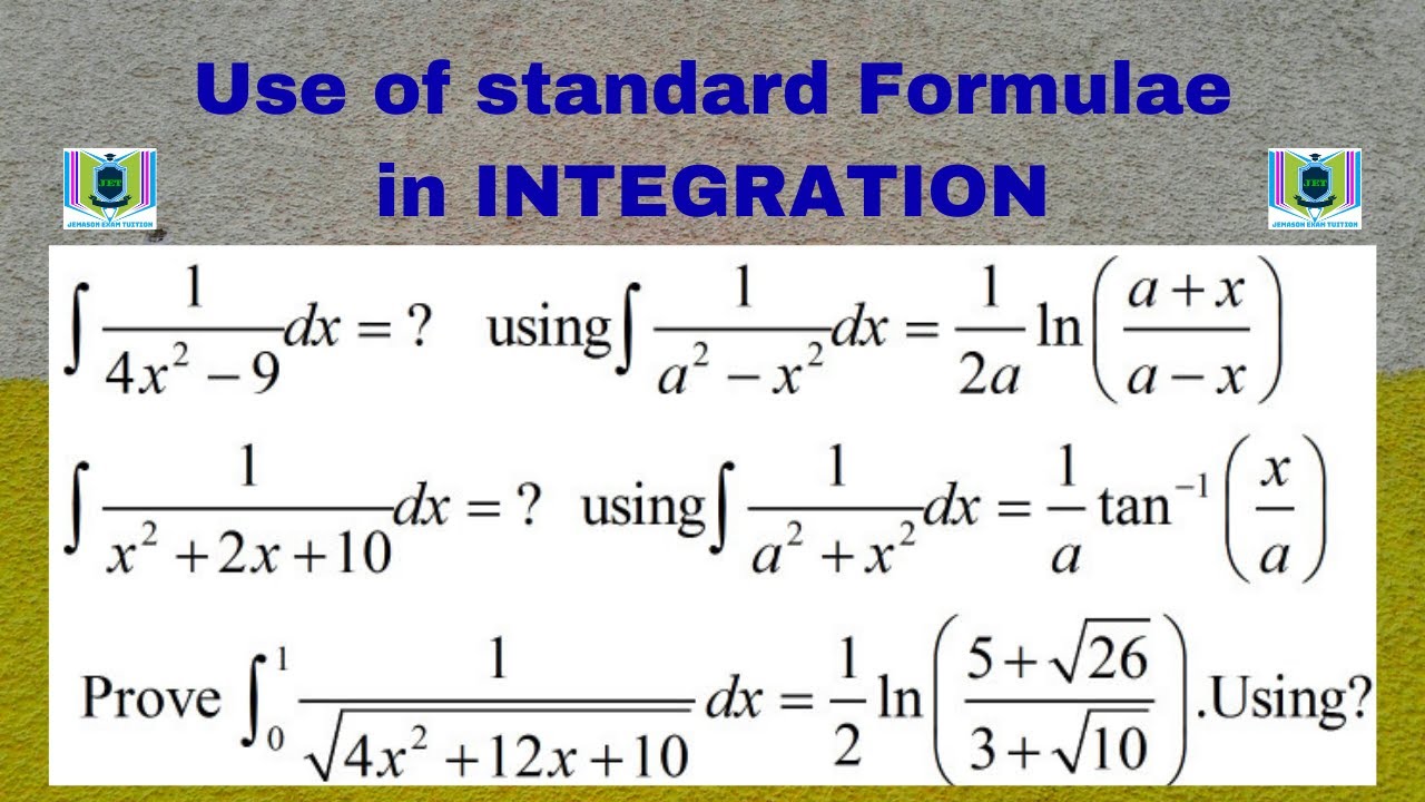 Use of Standard formulae in INTEGRATION - YouTube