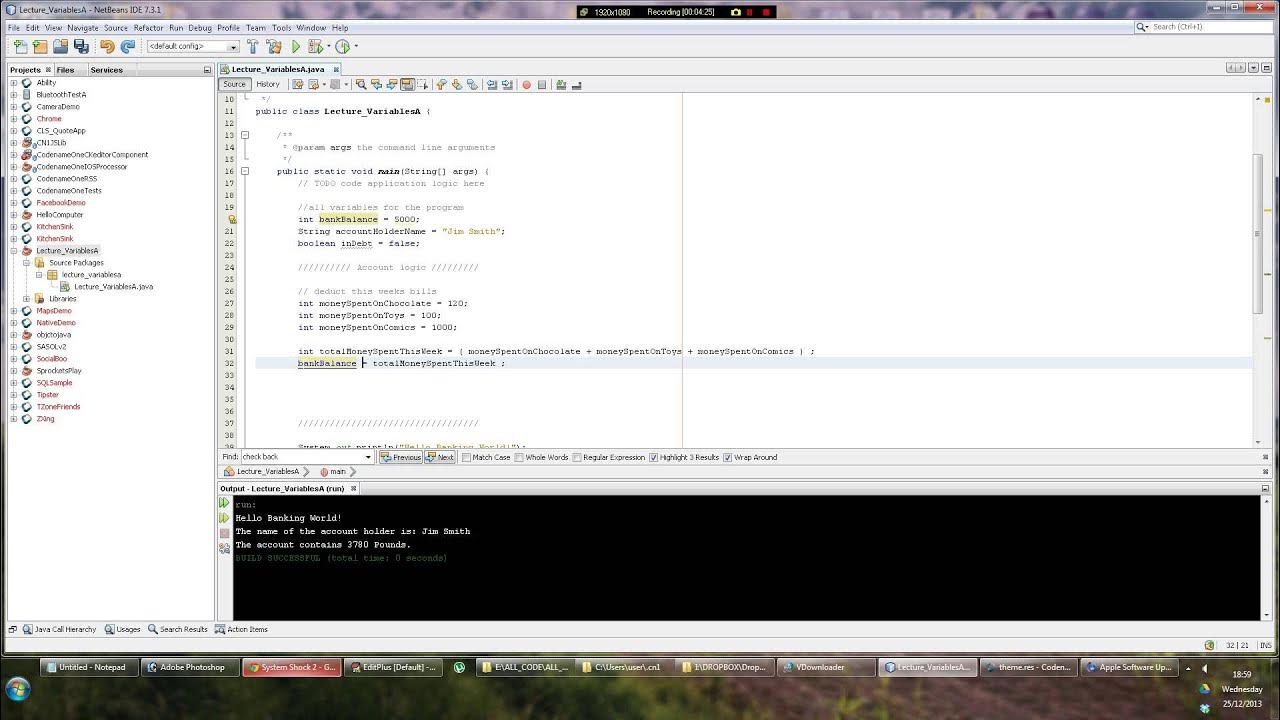 Beginners Java Tutorial Variables Part 3 Youtube
