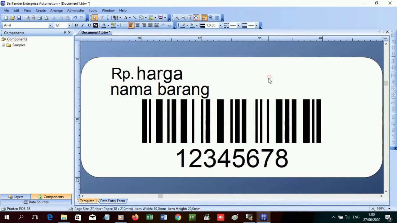 Membuat Barcode Label Barang menggunakan printer kasir - YouTube