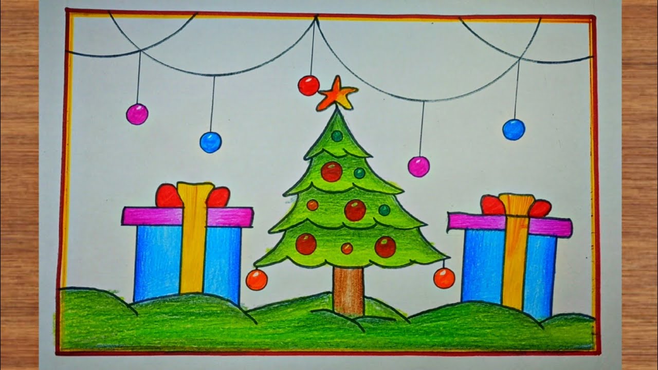 How To Draw Christmas Tree 🎄 With Gifts || Christmas Tree 🎄 Drawing ...