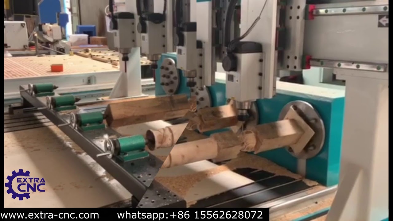 four head wood cnc router - YouTube