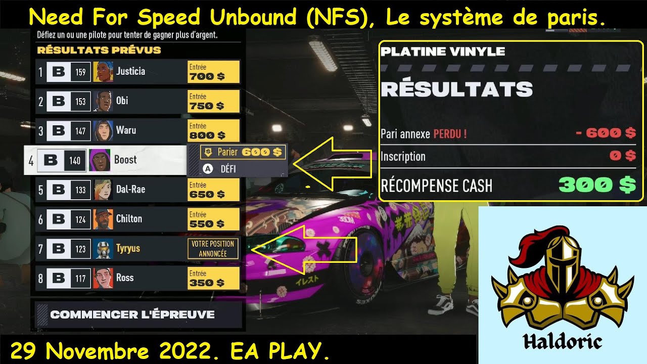 Need For Speed Unbound (NFS) Le système de paris. Gagnez plus ou perdez beaucoup A vous de ...