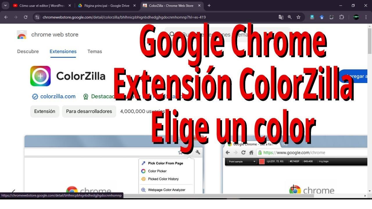Tutorial Google Chrome. Extension Colorzilla. Elegir un color. Computador con Windows. - YouTube