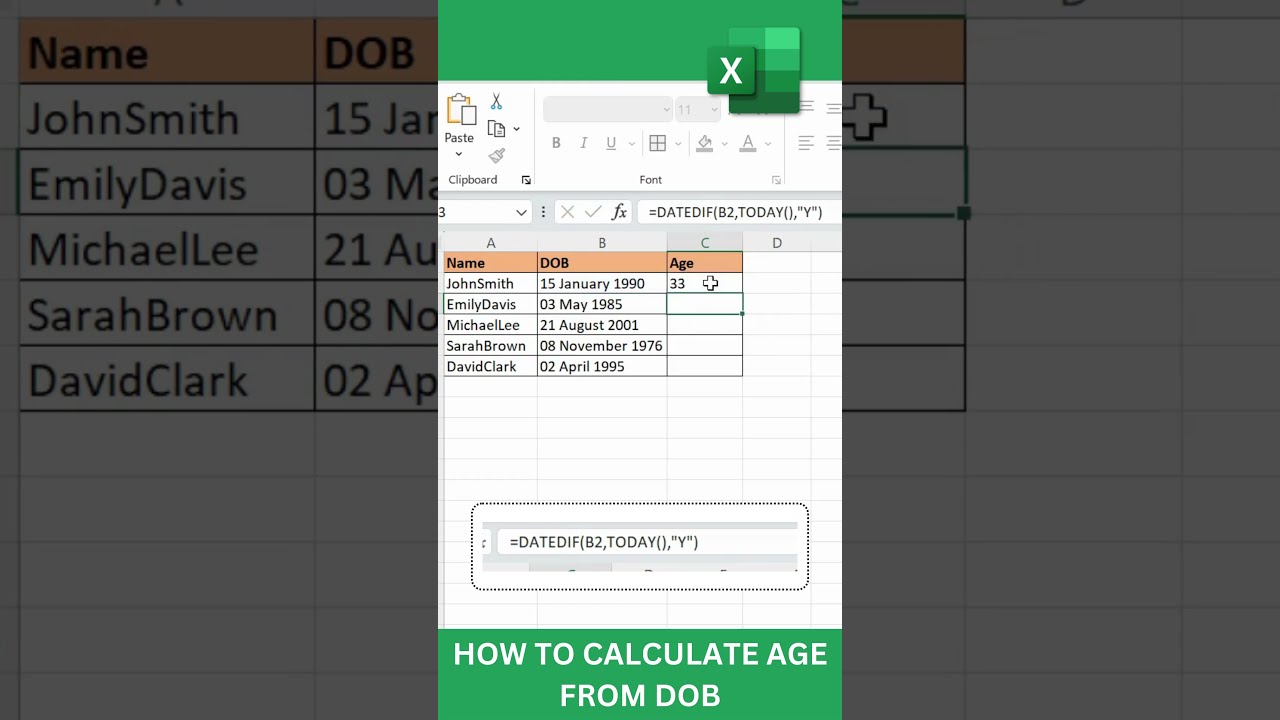 Excel Shortcut 92 How To Calculate The Age From DOB excel Excel Shortcut 92 How To Calculate The Age From DOB excel