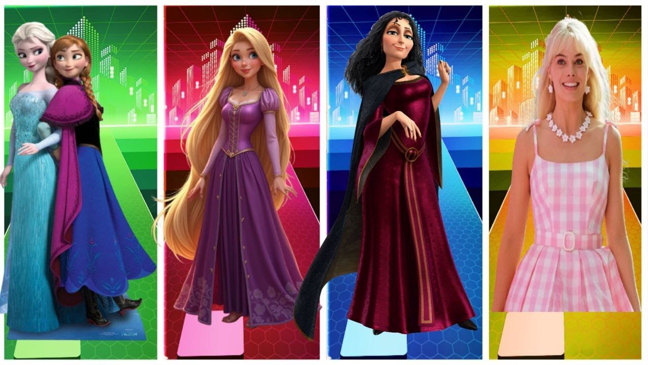 Frozen Elsa and Anna vs Rapunzel vs Mother Gothel vs Barbie - Tiles Hop ...