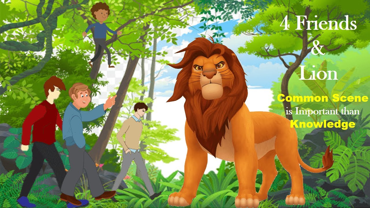 Four Friends and Lion Moral Story in English | Common sense is ...