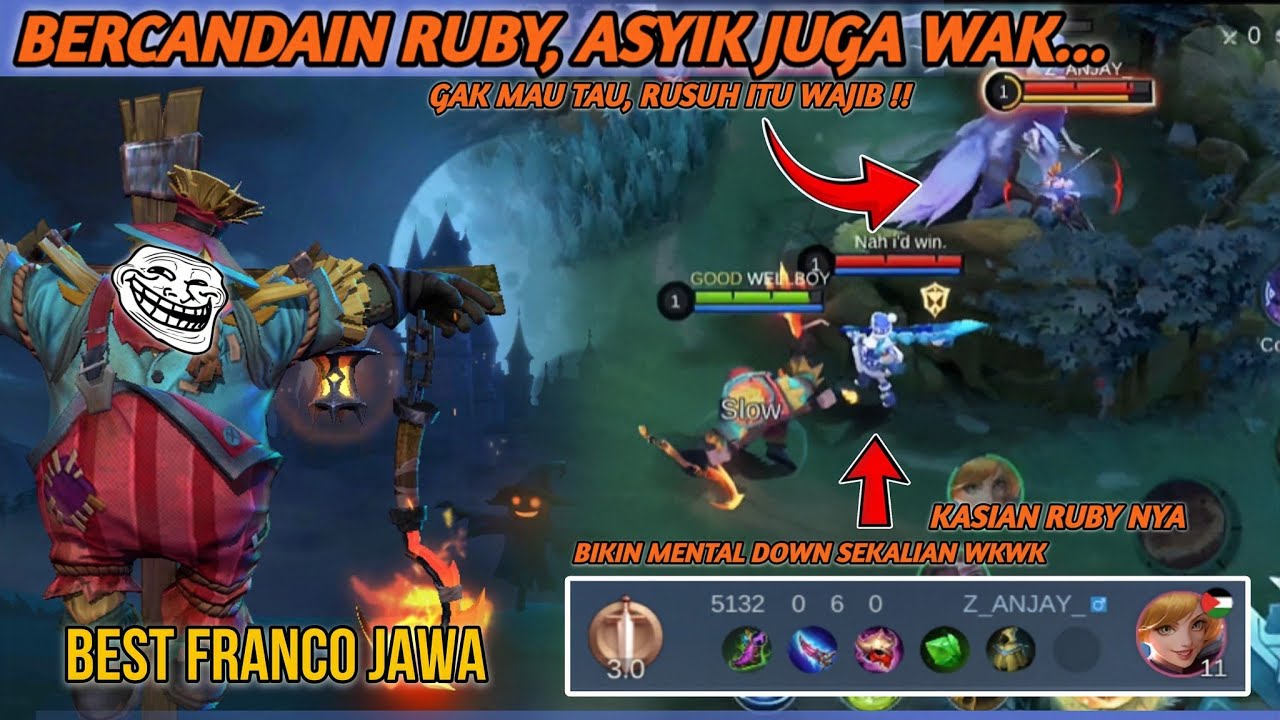RUBY TEMPEL TERUS FANNY WKWK,FRANCO HOOK TRICK FRANCO GAMEPLAY MOBILE LEGENDS - YouTube