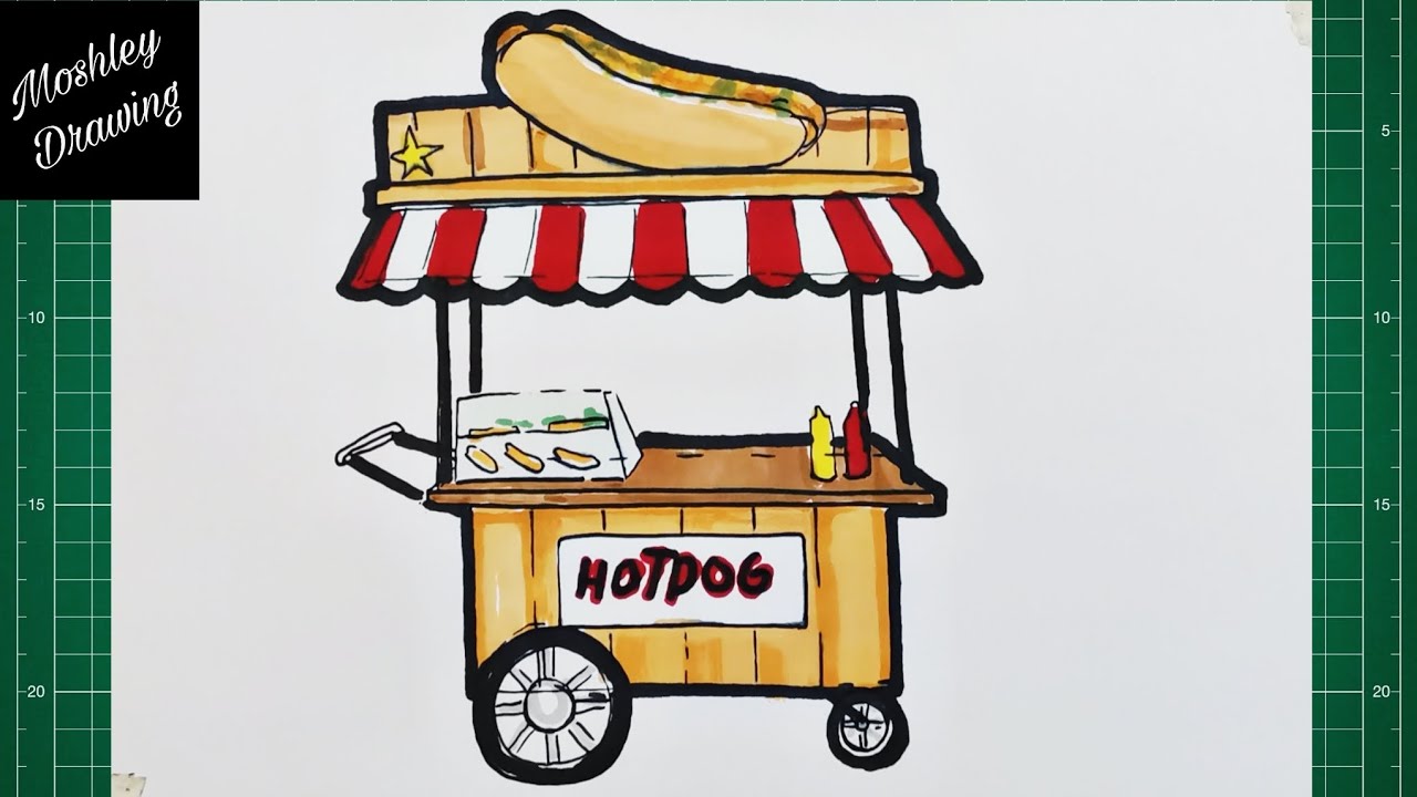 How to Draw a Hotdog Cart - YouTube