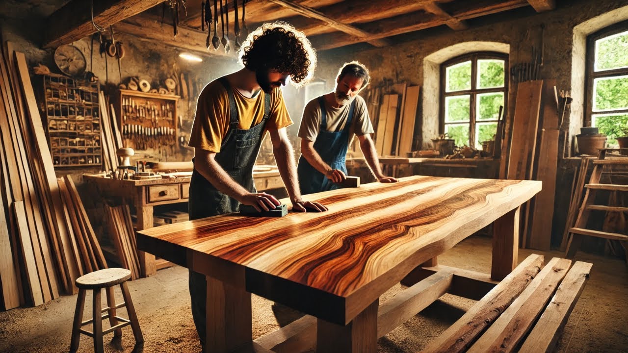 Giant wooden table processing factory, turning into the most beautiful ...