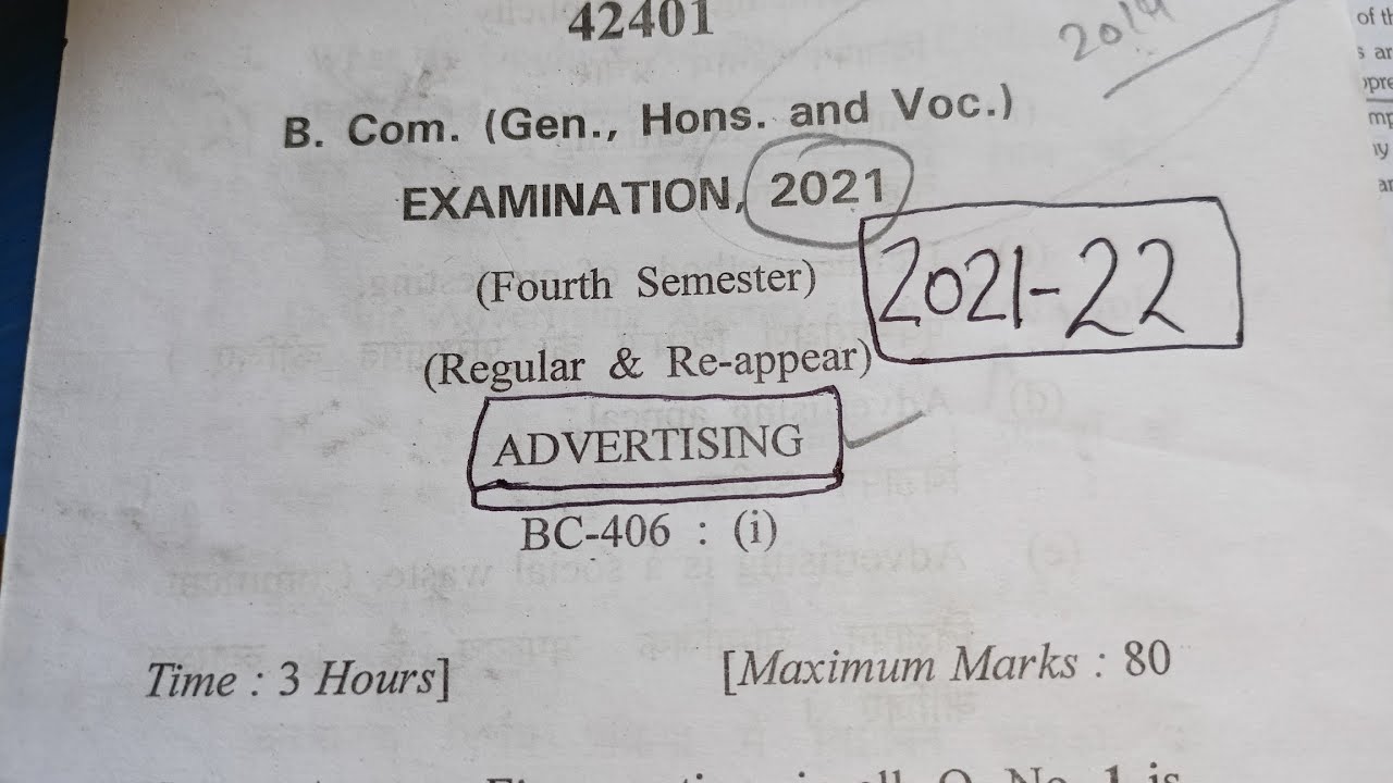 Advertisement Question paper question paper of advertising 2021.4th sem ...