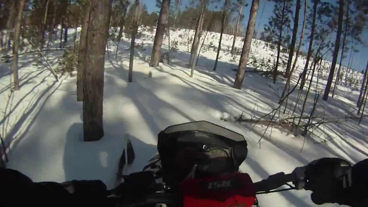 Snowmobile Tree Riding & A Ditch Sidehill - YouTube