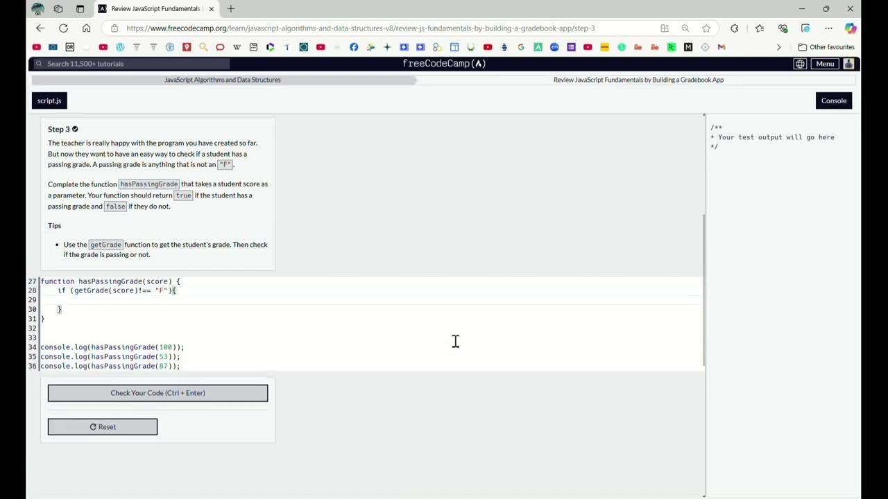 Getting average and grading challenge freeCodeCamp.org all parts ...