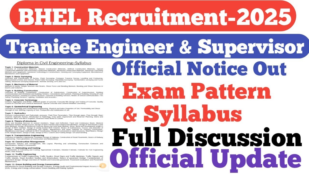 BHEL Official Notice Out||Official Exam Pattern & Syllabus||BHEL Traniee Supervisor & Engineer ...