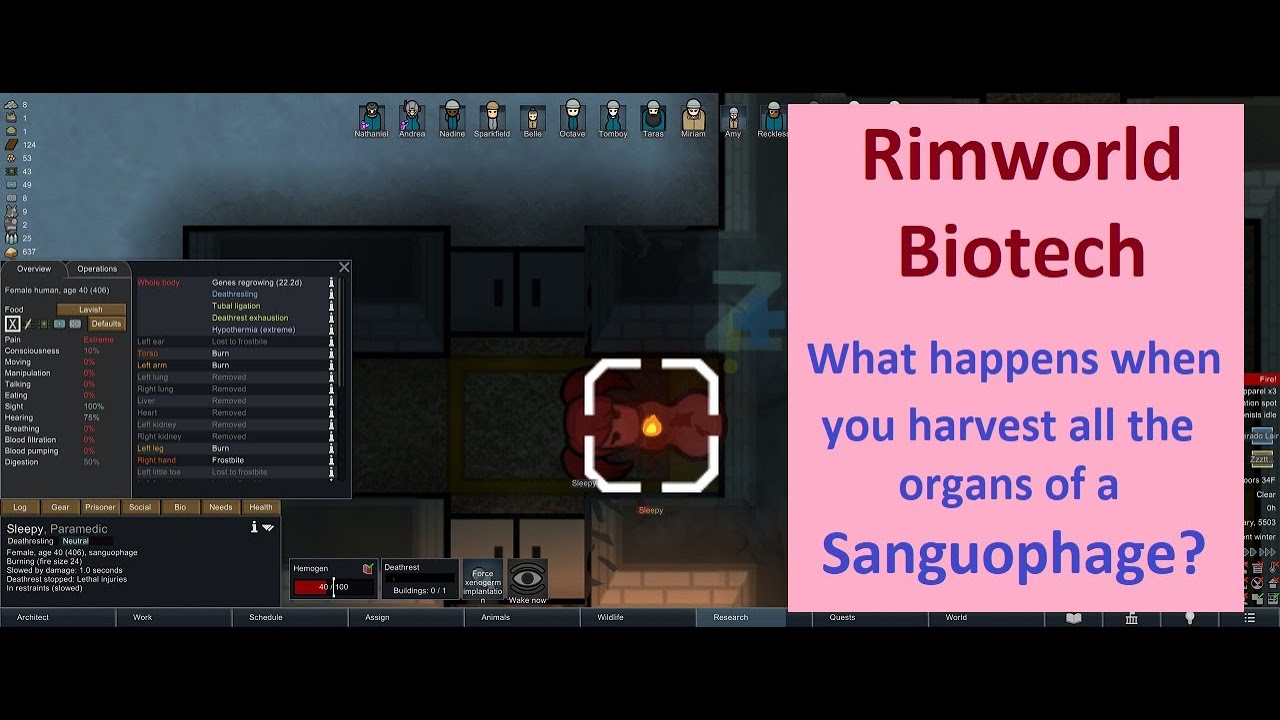 Sanguophage gets ALL her organs harvested - RimWorld Biotech - YouTube