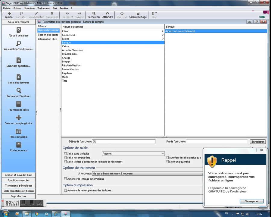 PARTIE4 PARAMETRAGE NATURE DES COMPTE AU SAGE COMPTABILITÉ - YouTube