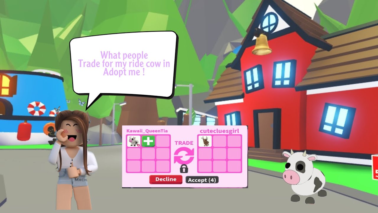 What people trade for my ride cow in adopt me ! // it’s Tia playz YT ...