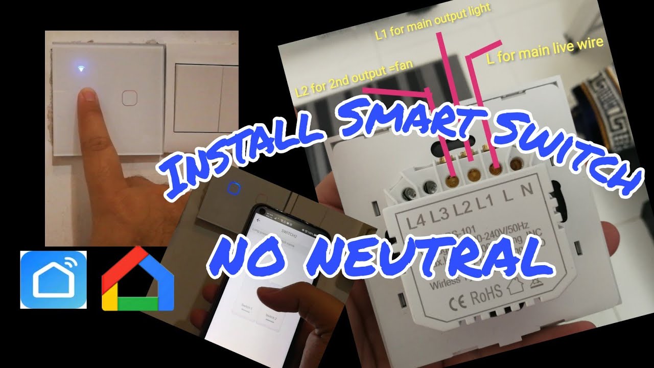 Cara pasang smart switch tanpa neutral || Install no neutral smart ...