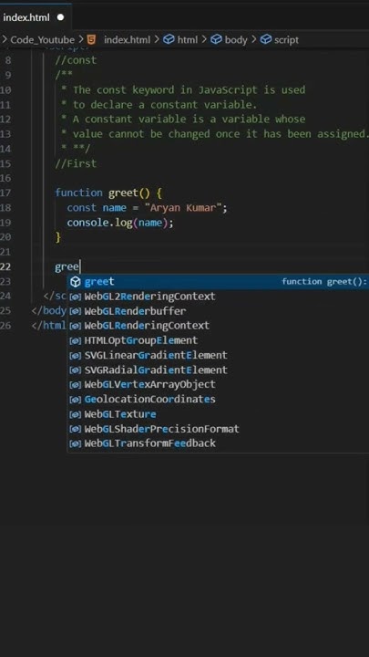 Const keyword | #javascript #shots #video #vanillajs #like #viral - YouTube