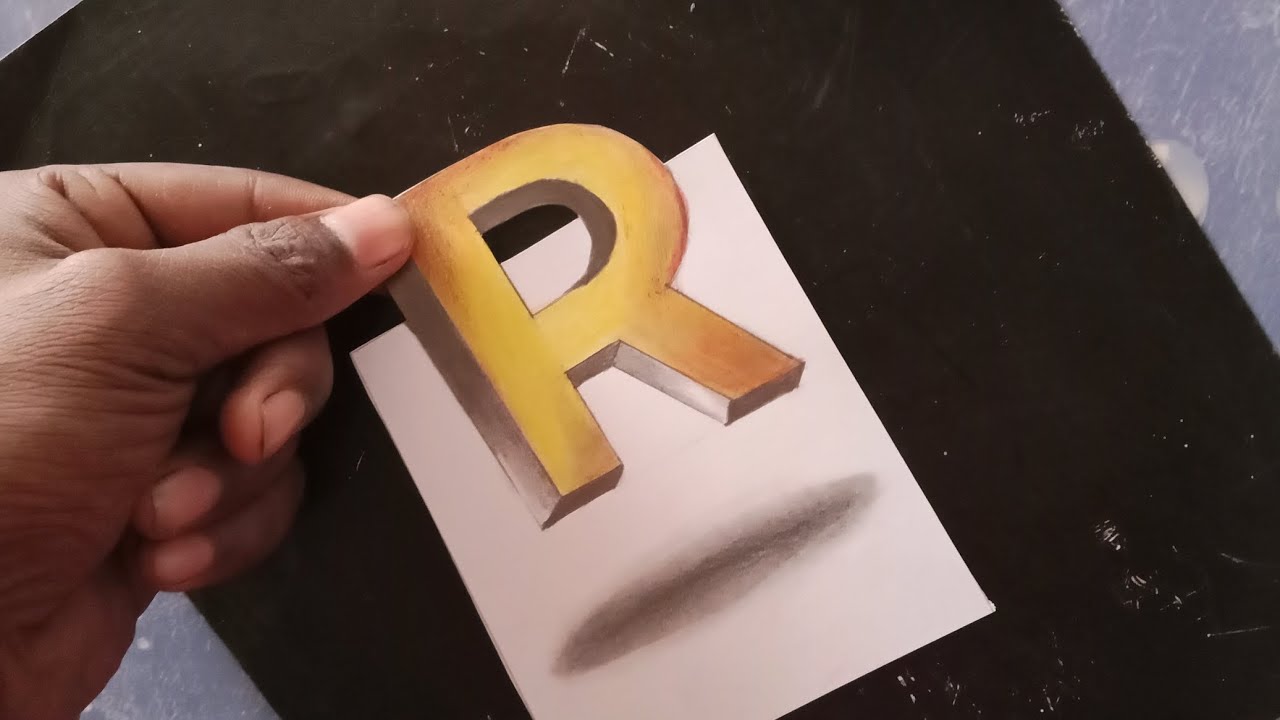 Most Easy 3D R Drawing with colour illusion.ll How to 3D Draw R with ...