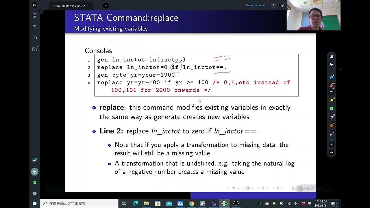 STATA Class 3-3: replace - YouTube