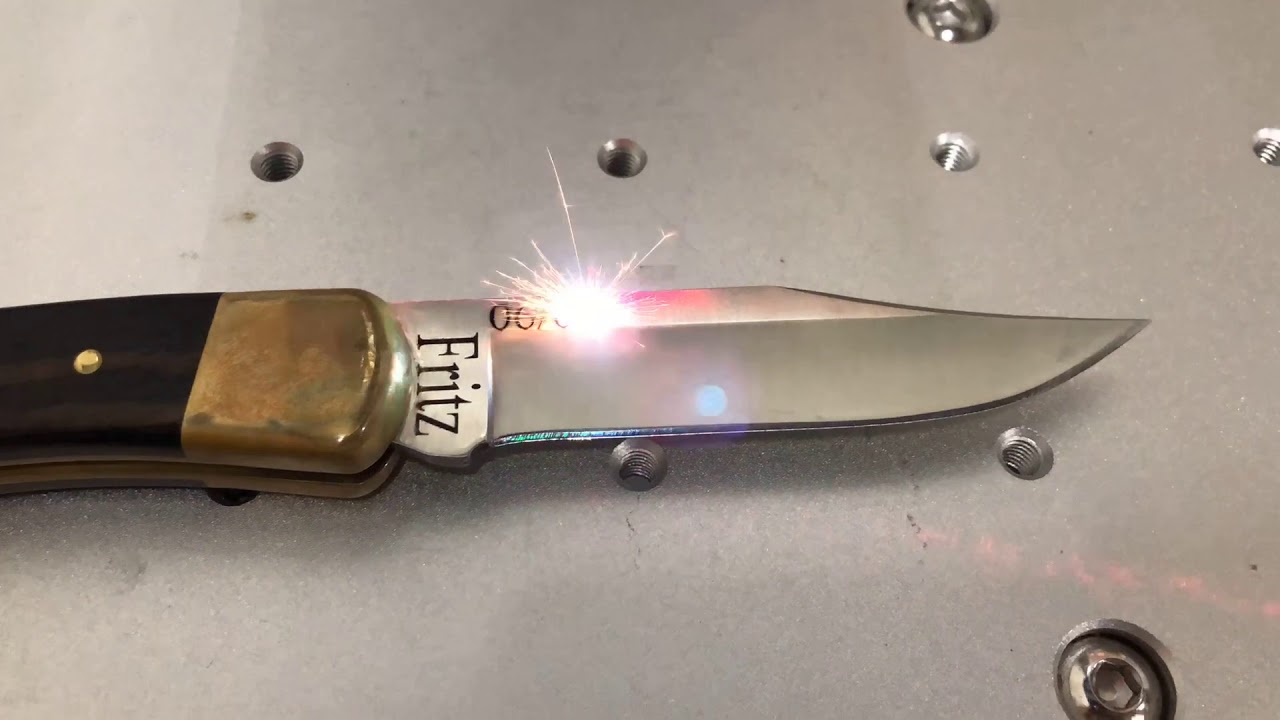 Fishbone Knives Laser Engraving Buck 110 with birthday - YouTube