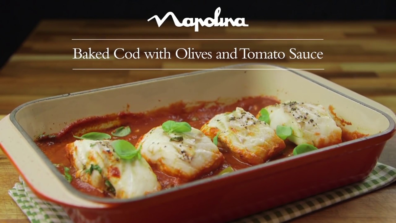 Baked Cod with Olives and Tomato Sauce - YouTube